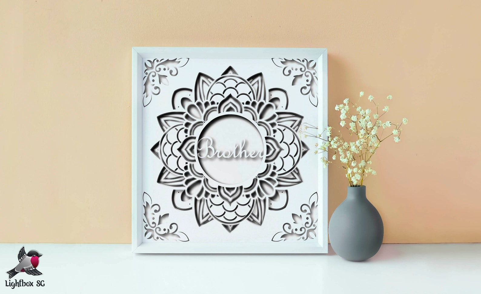 Brother Shadow Box SVG Template Mandala Flower Pattern - Etsy