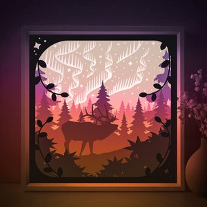 Forest Elk Shadow Box SVG Template, Northern Nature Papercut Lightbox ...