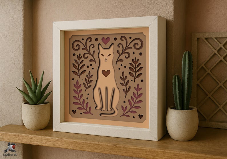 Cat Pattern Shadow Box SVG DXF Template, Colored Papercut Animal Cricut ...