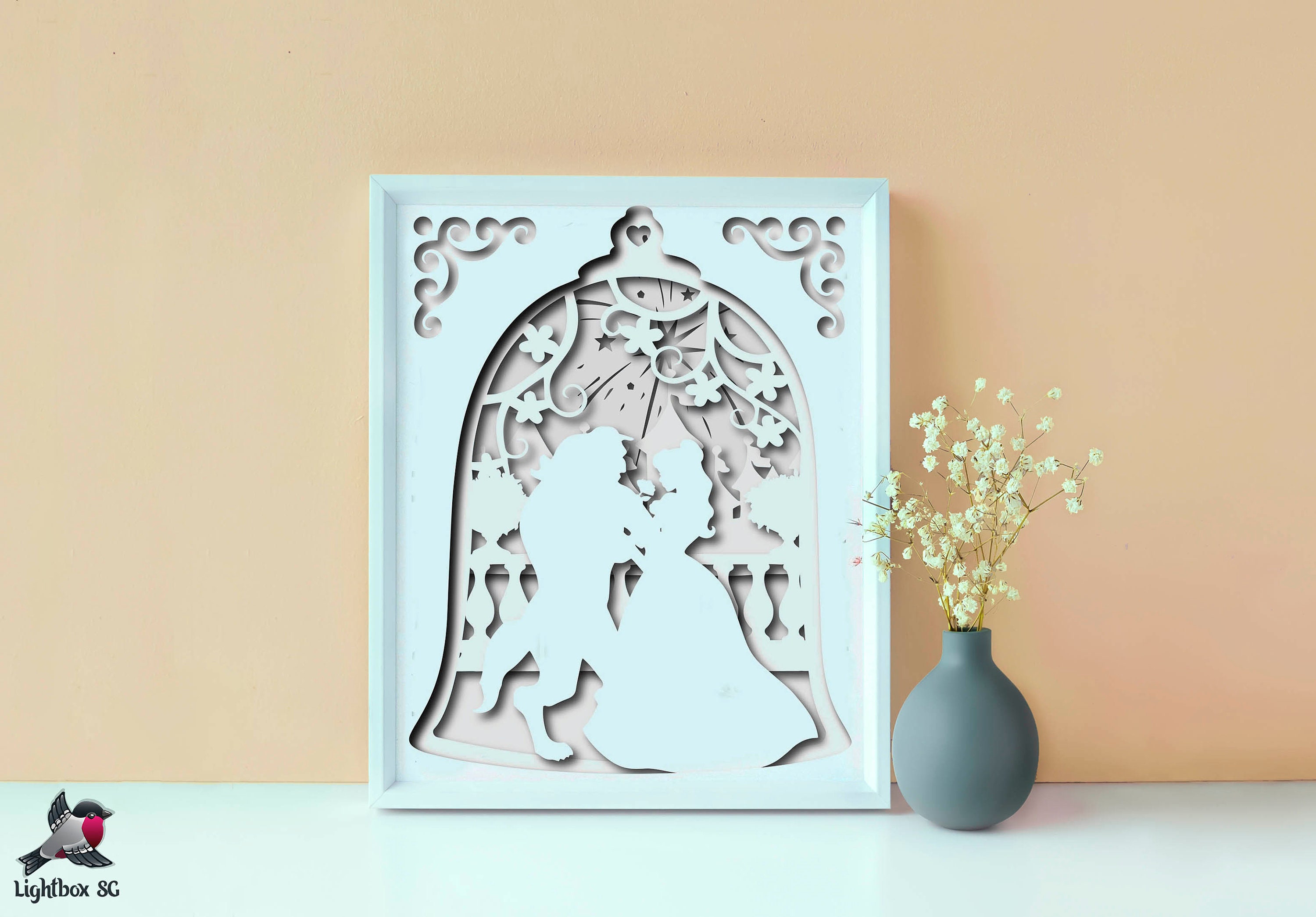 Beauty and the Beast Shadow Box SVG Template Love Fairytale - Etsy