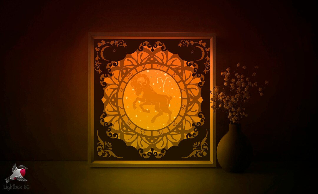 Zodiac Aries Shadow Box SVG Template, Astrological Signs Papercut ...
