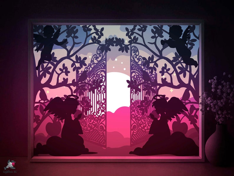 Heaven Gate Shadow Box SVG Template Angels Papercut Lightbox - Etsy