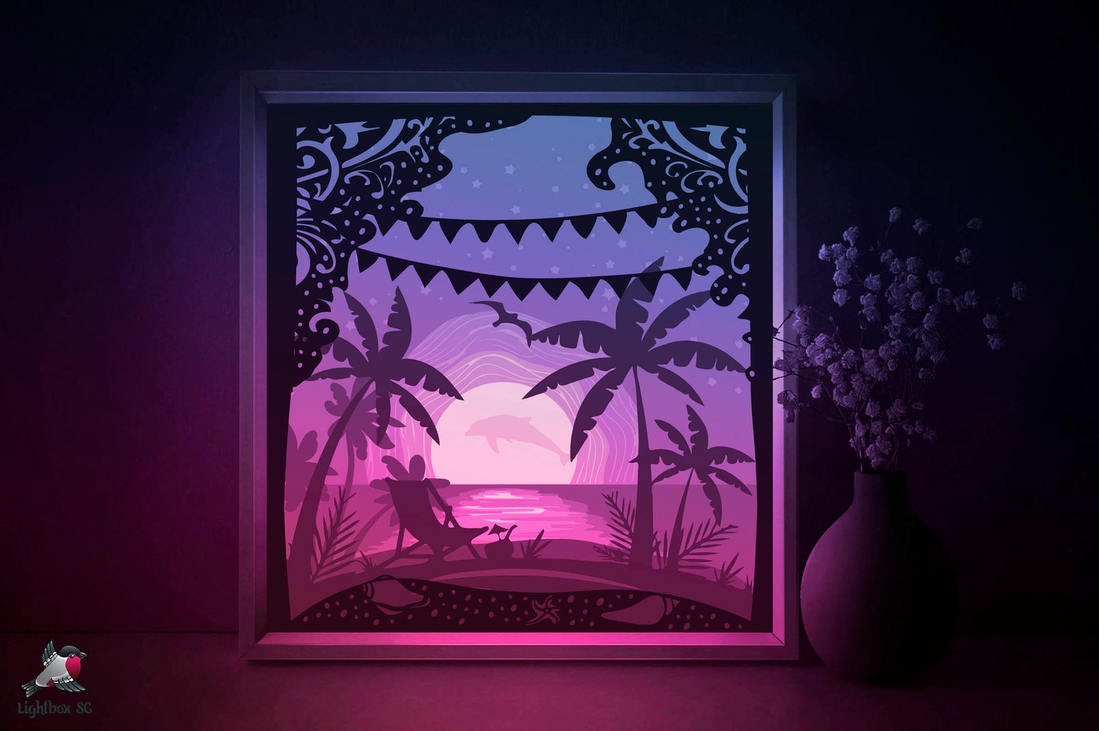 Tropical Sea Beach Shadow Box SVG Template Palm Trees - Etsy
