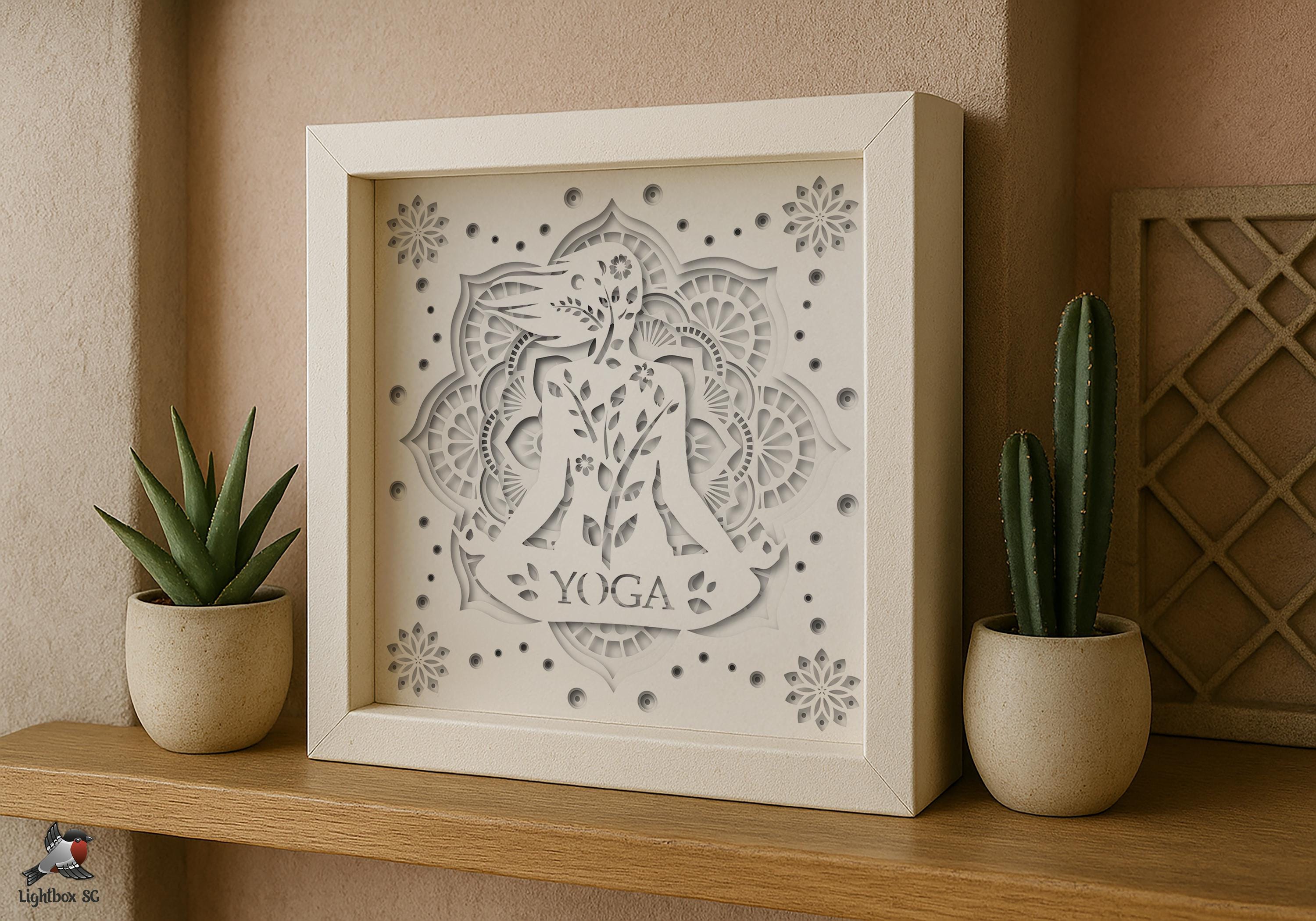 Yoga Mandala Shadow Box SVG Template, Meditation Papercut Lightbox ...