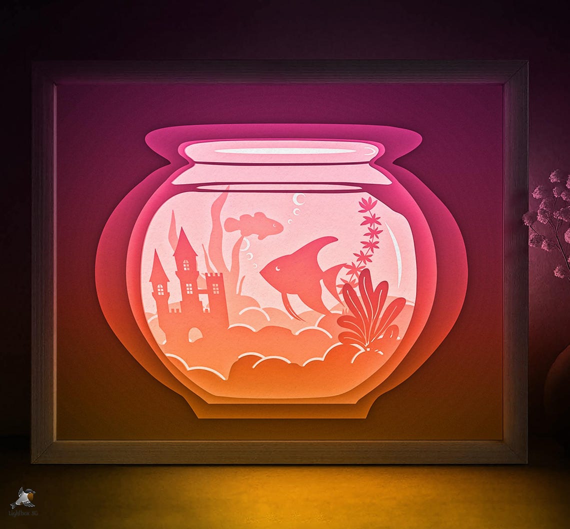 Aquarium Fish Shadow Box SVG Template, Papercut Lightbox Cricut SVG, 3D ...