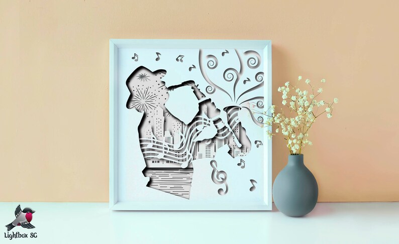 Jazz New York Shadow Box SVG Template Saxaphone Papercut - Etsy