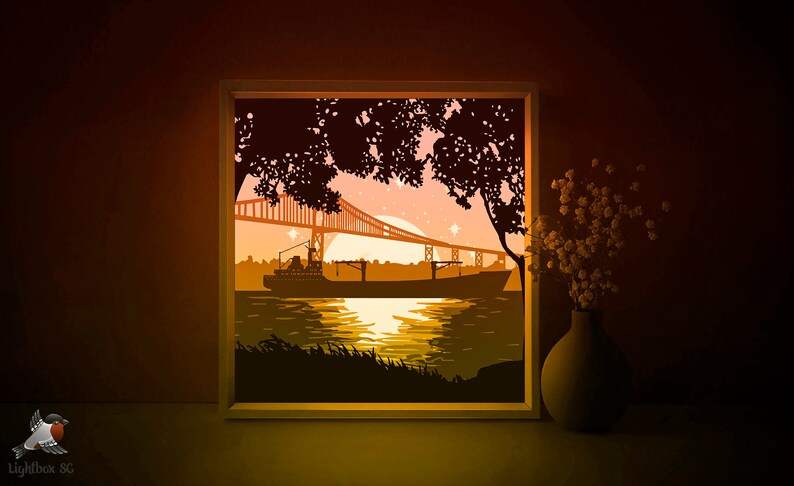 Sea Bridge Shadow Box SVG Template Ship Boat Papercut - Etsy