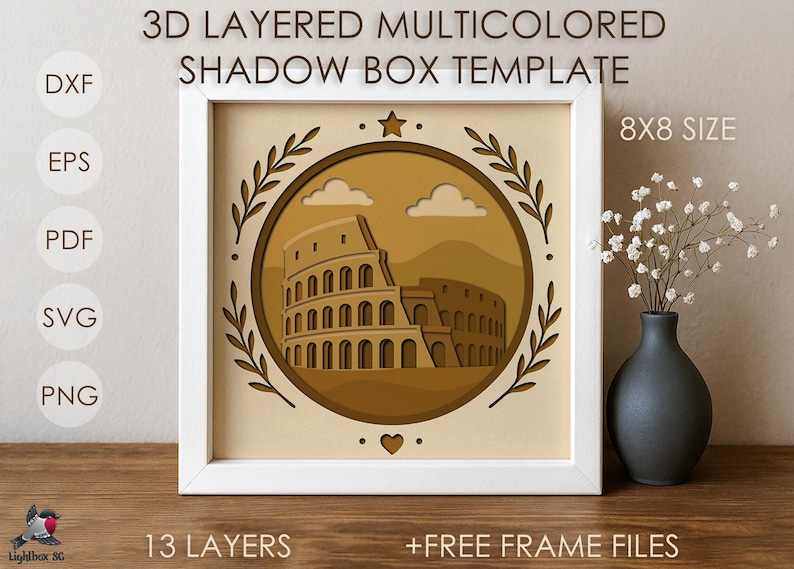 Colosseum Shadow Box SVG Template, Italy Landmark Colored Papercut ...