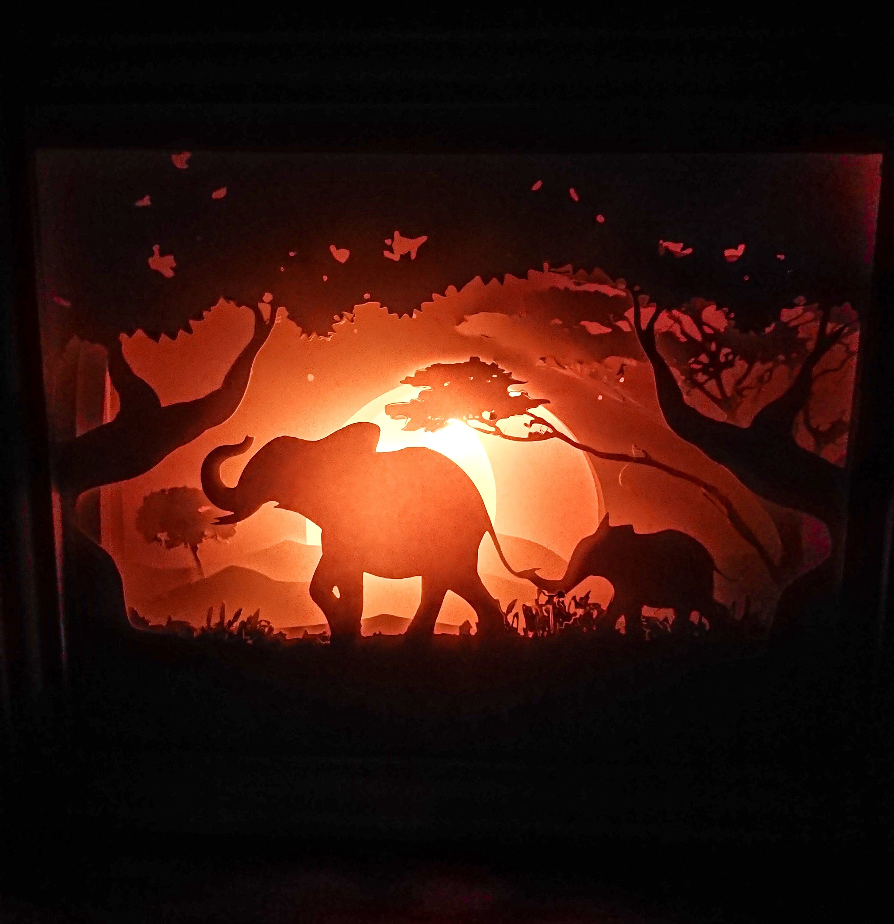 Elephant Safari Shadow Box SVG Template, African Papercut Lightbox ...