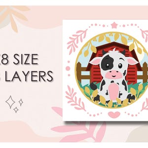 Farm Cow Baby Shadow Box SVG Template, Calf Colored Papercut Shadow Box ...