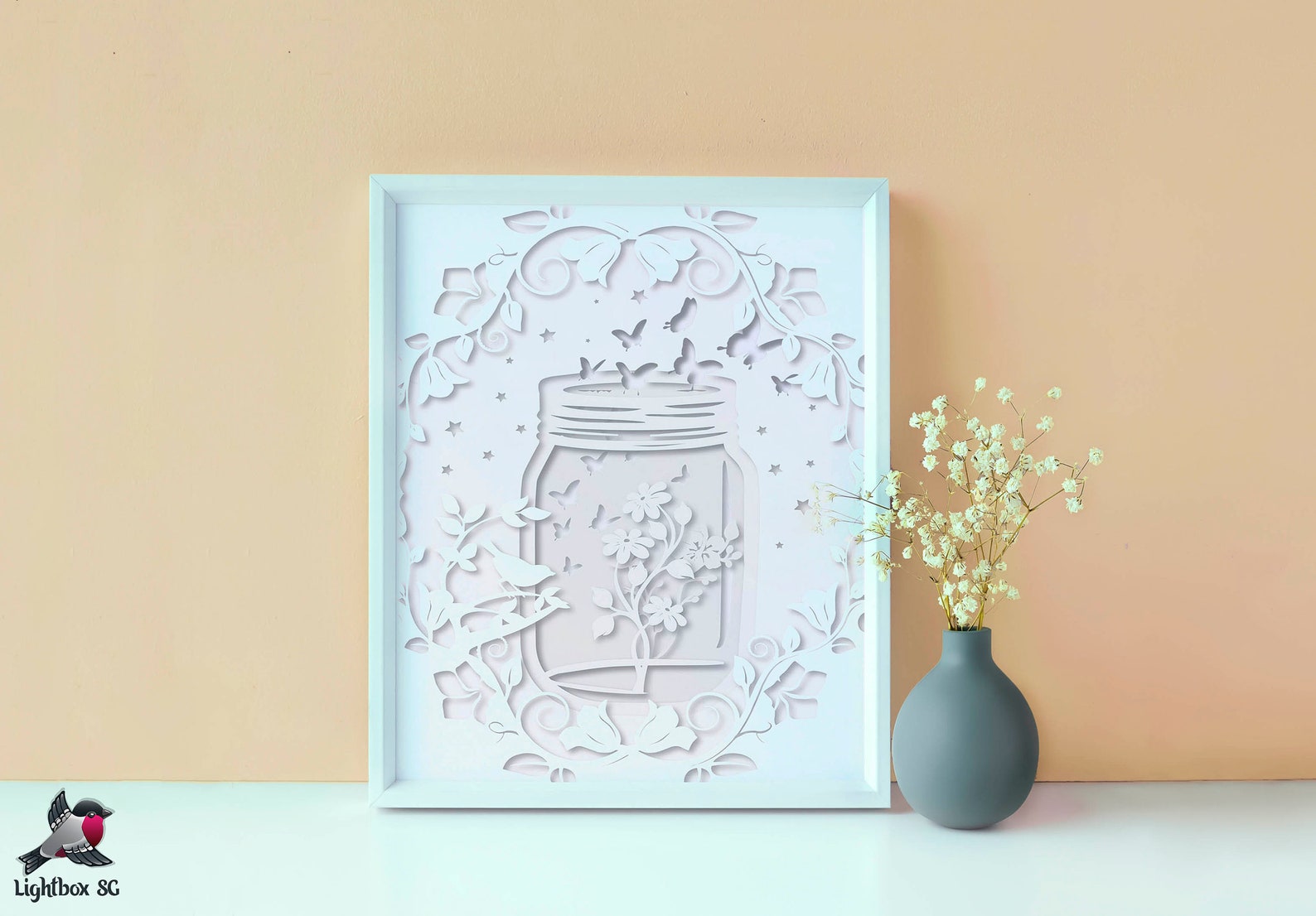 Flower Jar Shadow Box SVG Template Fairytale Butterflies - Etsy