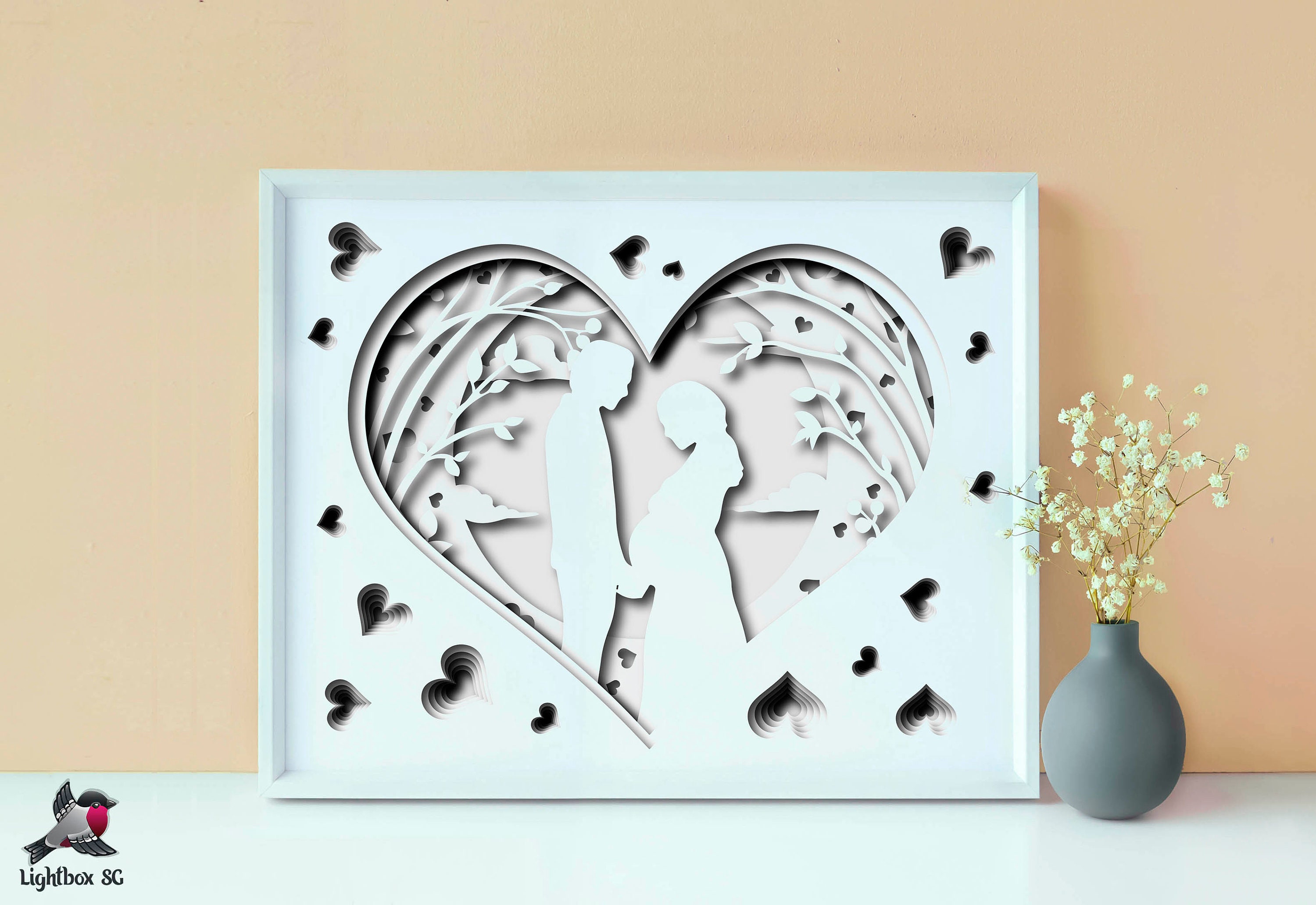 Pregnant Couple Shadow Box SVG Template Love Heart Papercut - Etsy
