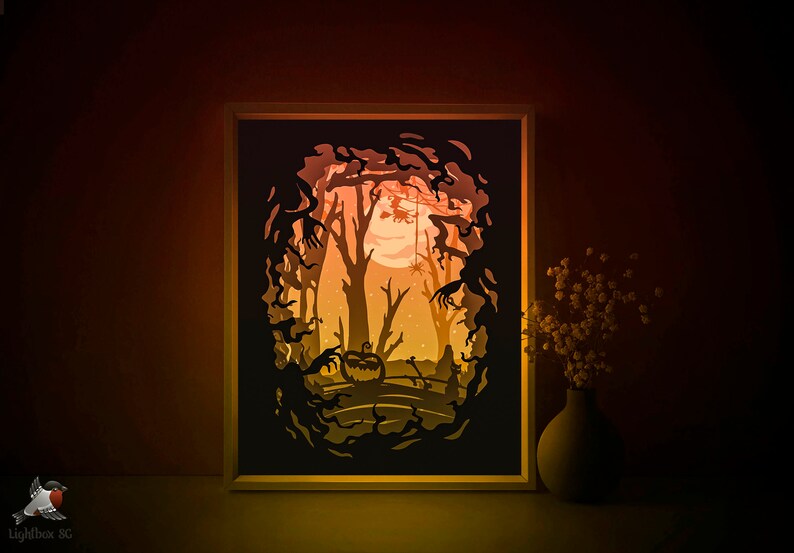 Halloween Decor Shadow Box SVG Template Creepy Dark Forest - Etsy