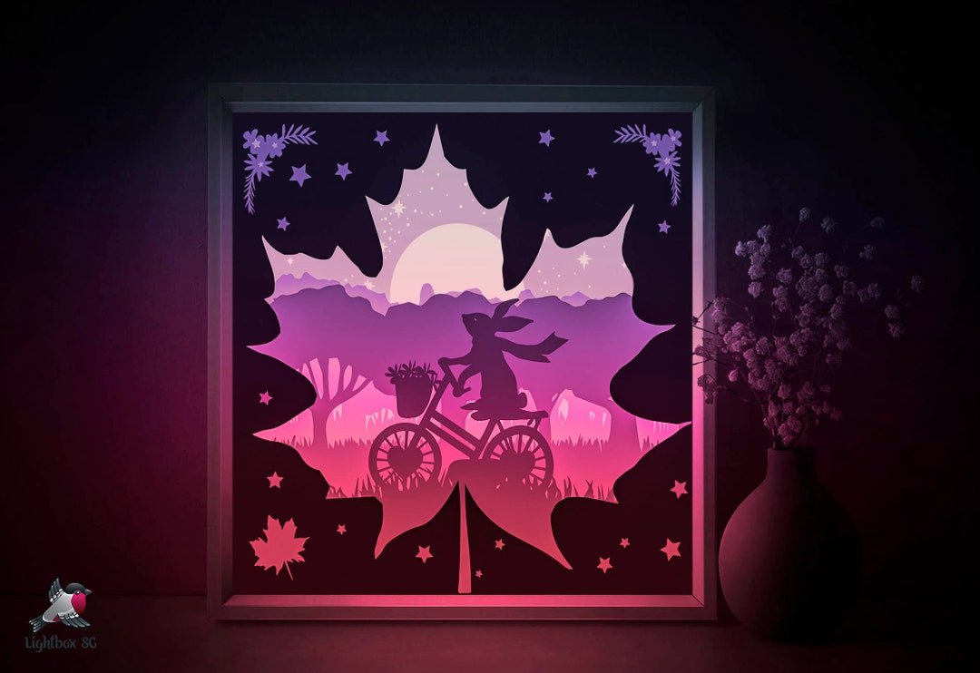 Rabbit Shadow Box SVG Template, Bunny Rides Papercut Lightbox Cricut ...