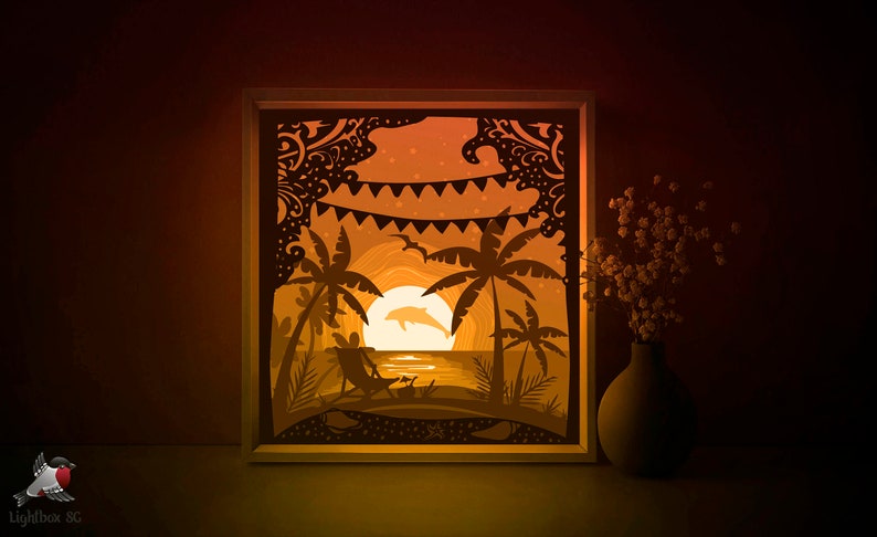 Tropical Sea Beach Shadow Box SVG Template Palm Trees - Etsy