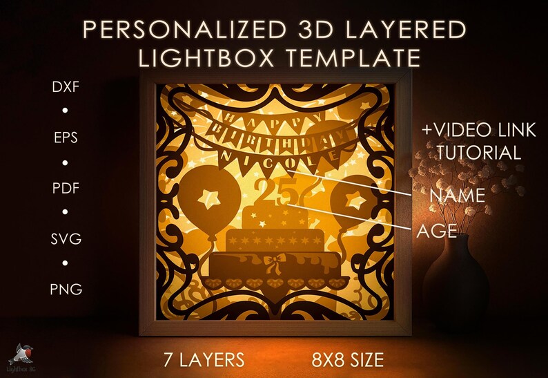 Personalized Birthday Shadow Box SVG Template, Custom Sign Name Age ...