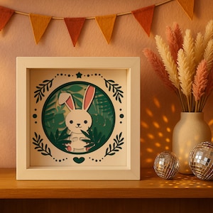 Forest Baby Rabbit Shadow Box SVG Template, Colored Papercut Leaves ...