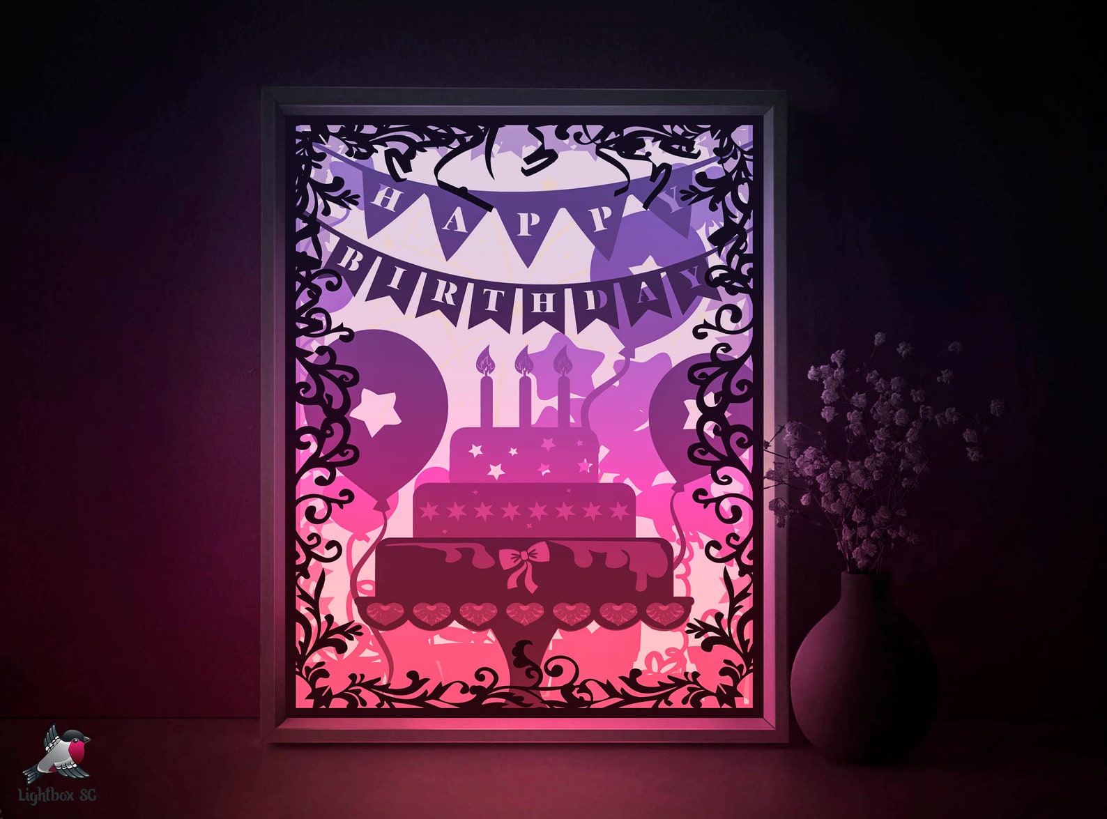 Happy Birthday Shadow Box SVG Template Party Cake Silhouette - Etsy