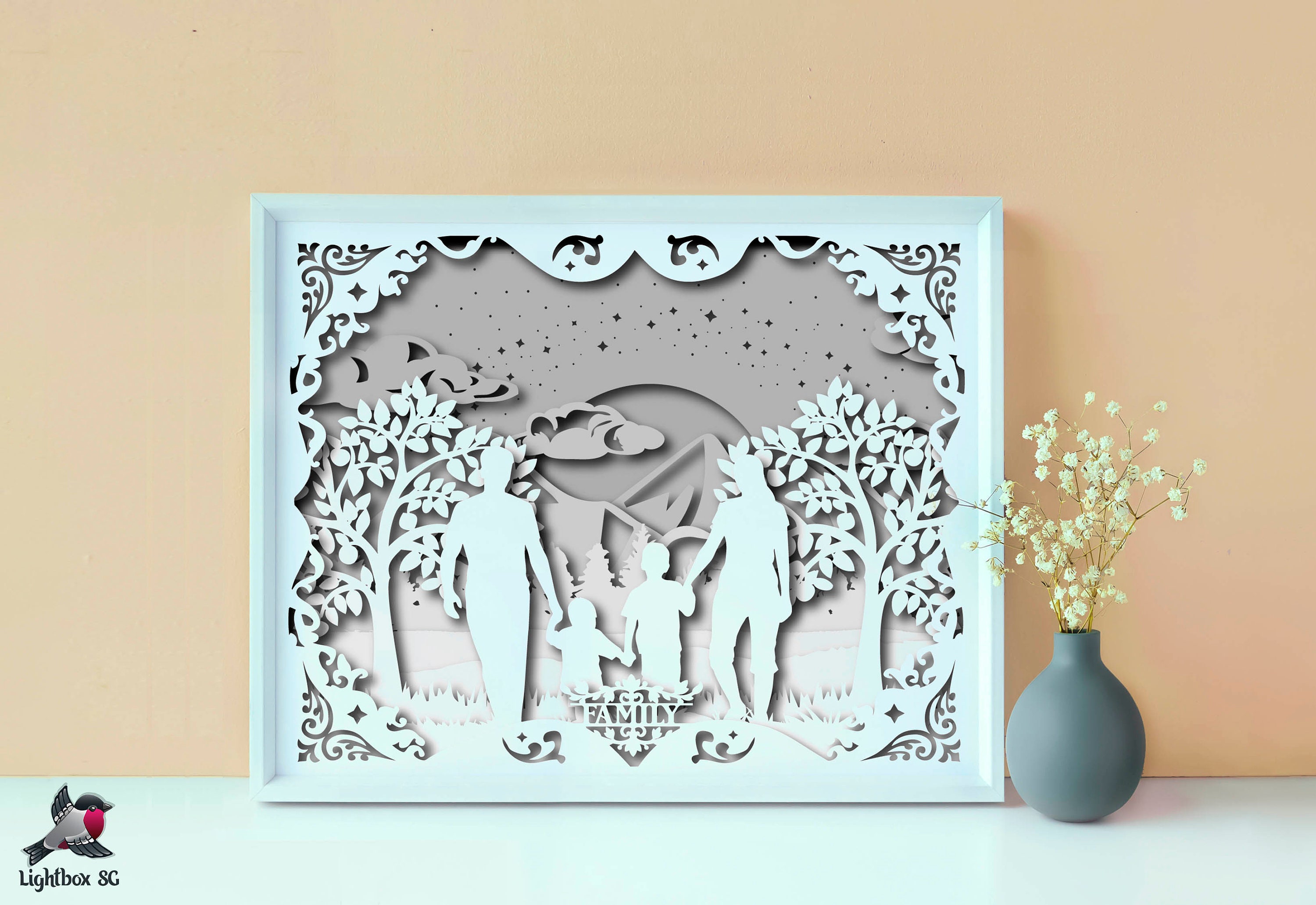 Family Portrait Shadow Box SVG Template Landscape Papercut - Etsy