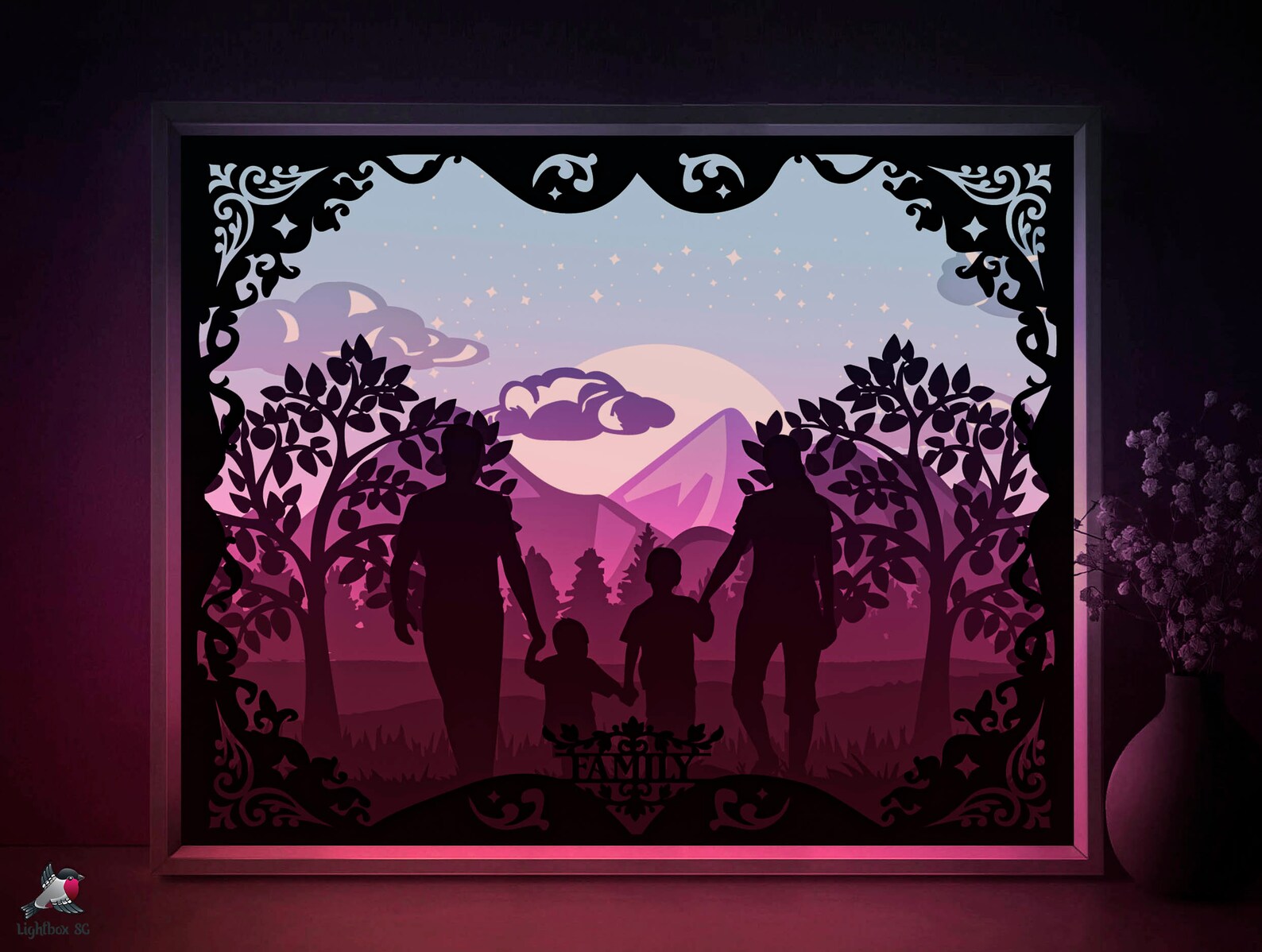 Family Portrait Shadow Box SVG Template Landscape Papercut | Etsy