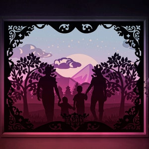 Family Portrait Shadow Box SVG Template, Landscape Papercut Lightbox ...