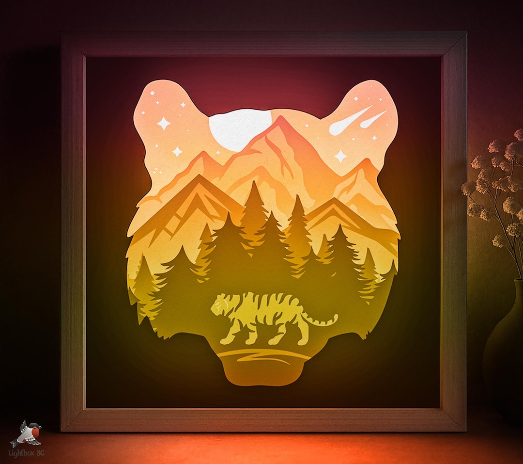 Wild Animal Shadow Box SVG Template, Bear Tiger Papercut Lightbox ...