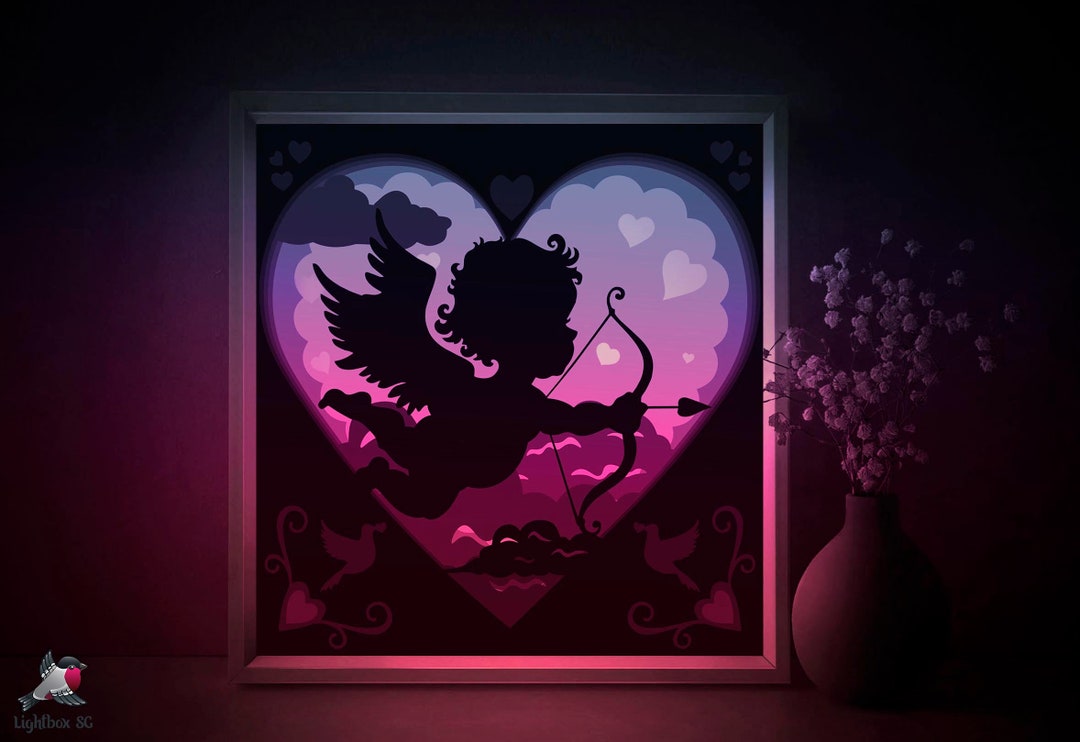 Cupid Angel Shadow Box SVG Template, St Valentines Papercut Lightbox ...