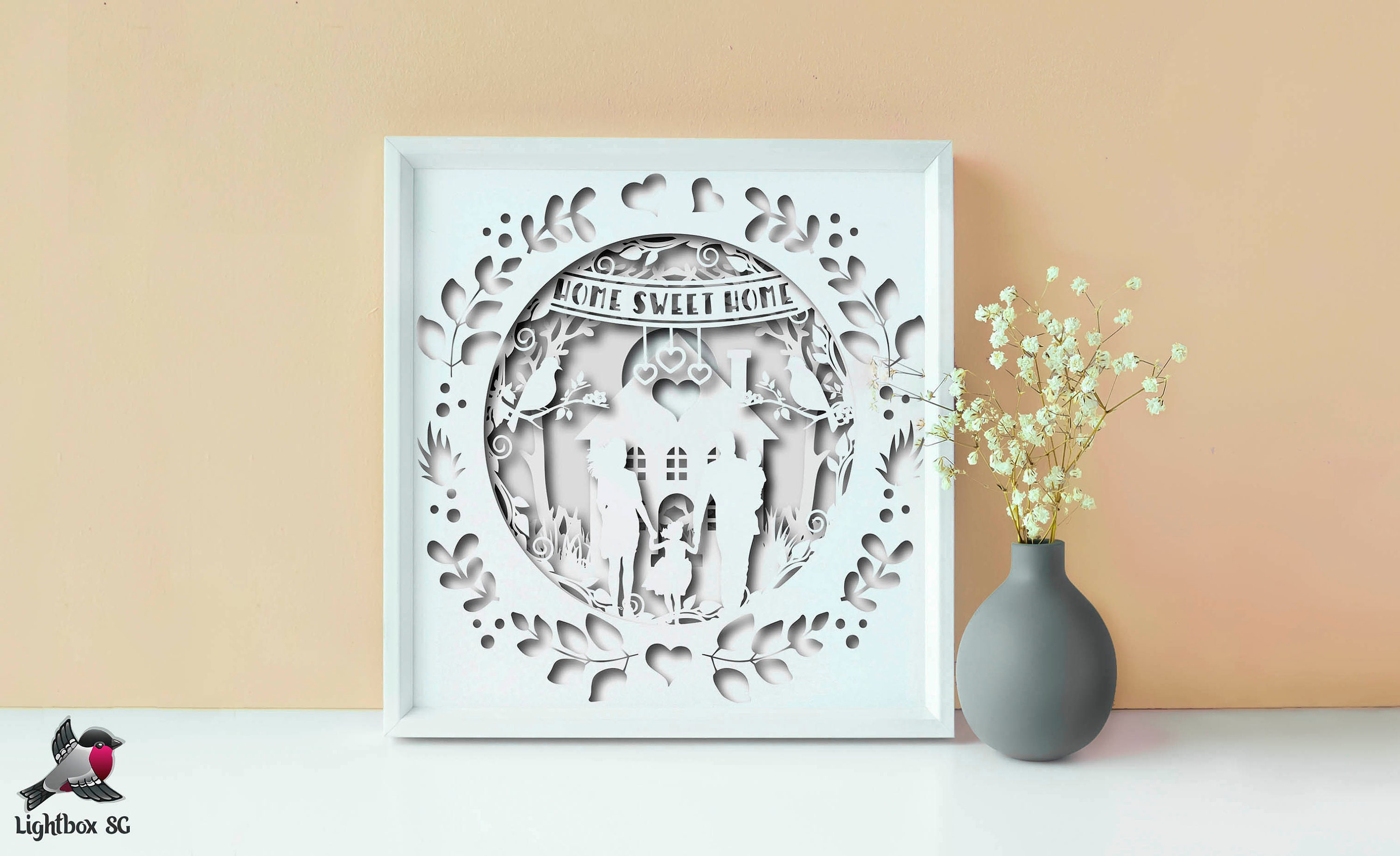 Family Silhouette Shadow Box SVG Template Home Sweet Home - Etsy