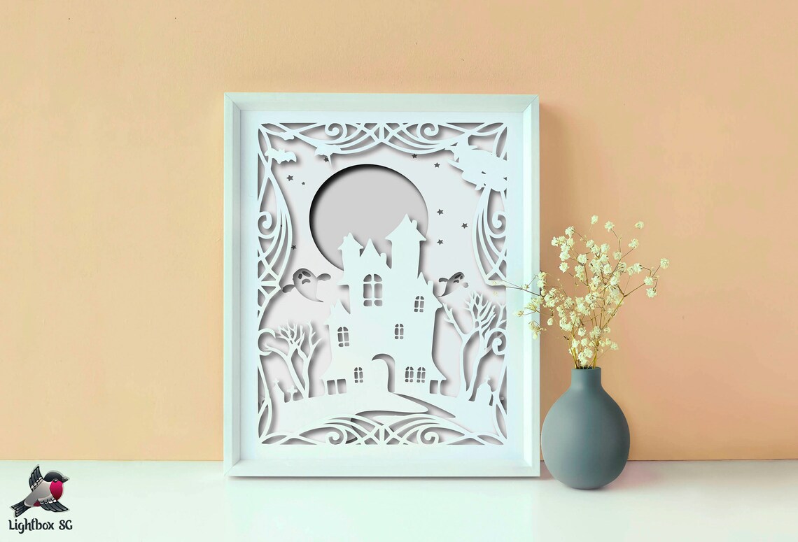 Halloween Decor Shadow Box SVG Template Haunted Castle - Etsy