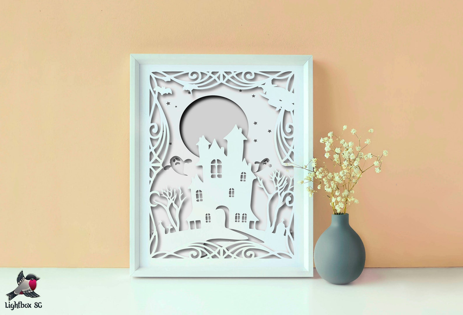 Halloween Decor Shadow Box SVG Template Haunted Castle - Etsy