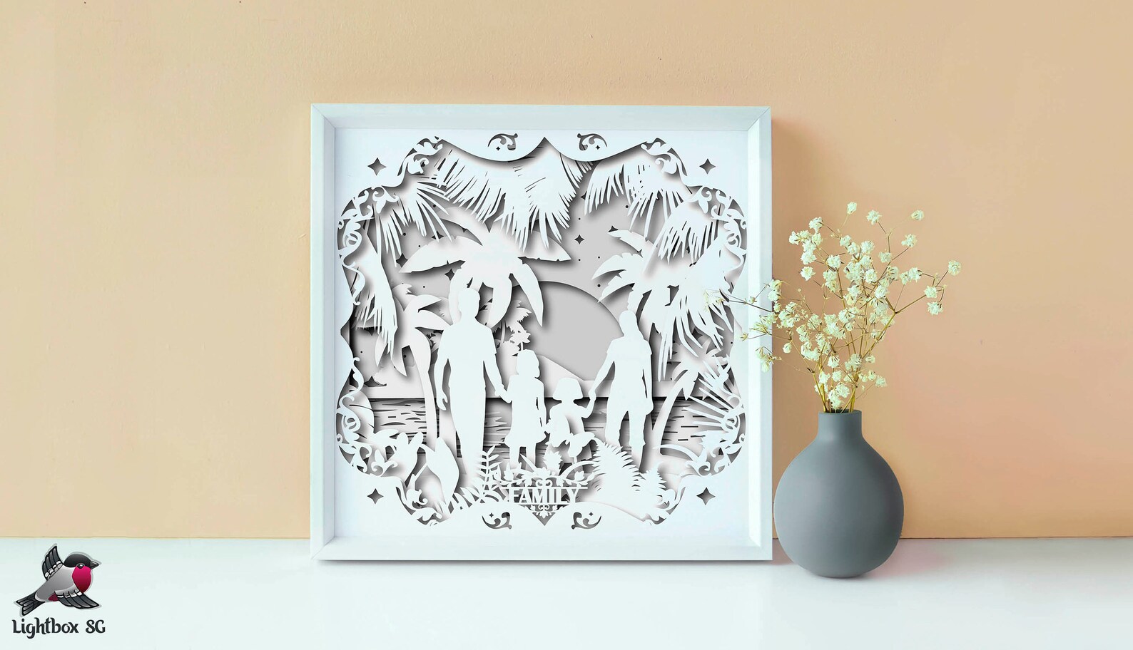 Family Portrait Shadow Box SVG Template Palm Beach Papercut - Etsy
