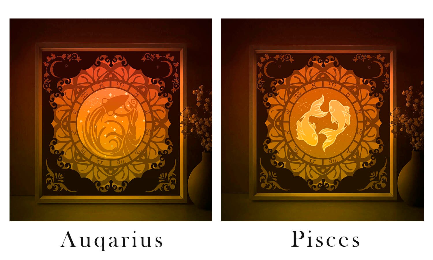 12 Zodiac Bundle Shadow Box SVG Template Astrological Signs - Etsy