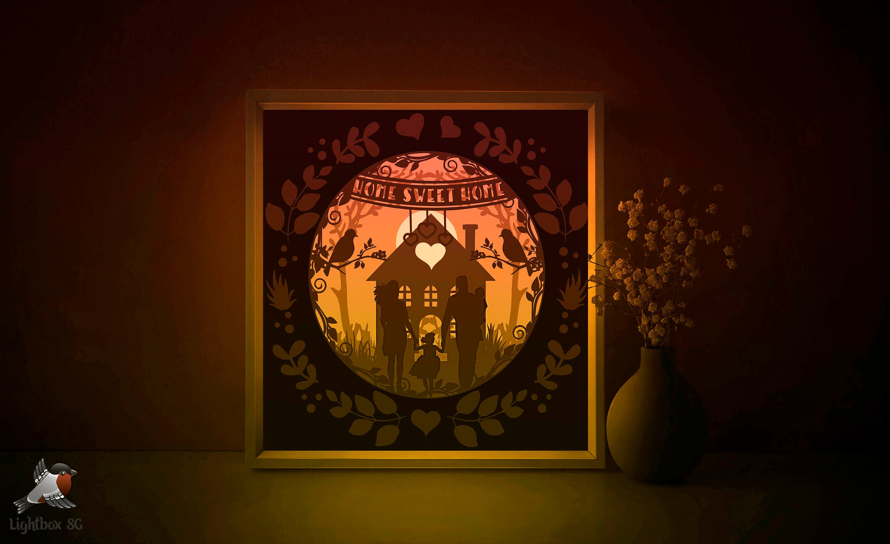 Family Silhouette Shadow Box SVG Template Home Sweet Home - Etsy