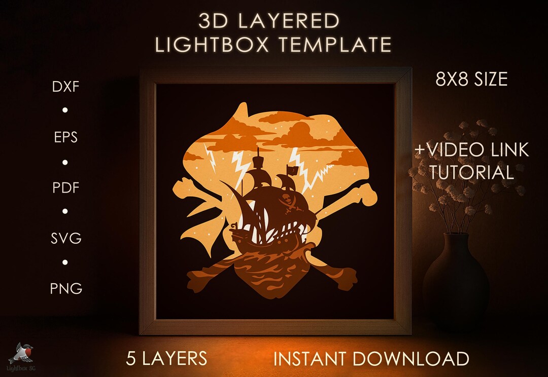 Pirate Ship Boat Shadow Box SVG Template, Pirate Skull Papercut ...
