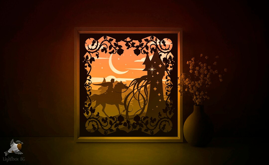 Rapunzel Fairytale Shadow Box SVG Template, Long Hair Girl Silhouette ...