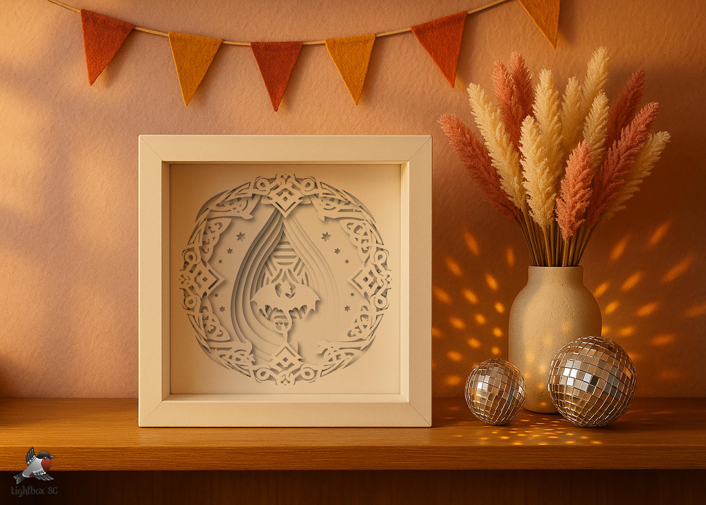 Dragon Mandala Shadow Box SVG Template, Candle Frame Papercut Lightbox ...