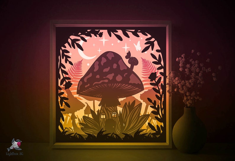 Mushroom House Shadow Box SVG Template Gnome Home Papercut - Etsy