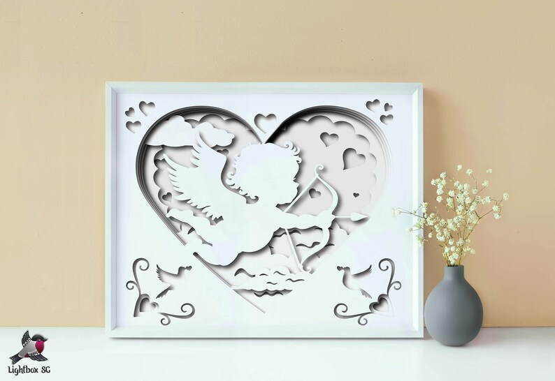 Cupid Angel Shadow Box SVG Template St Valentines Papercut - Etsy