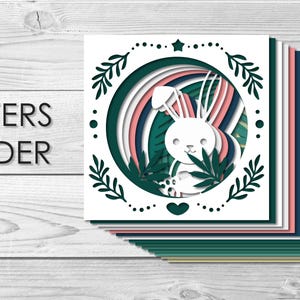 Forest Baby Rabbit Shadow Box SVG Template, Colored Papercut Leaves ...