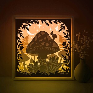 Mushroom House Shadow Box SVG Template, Gnome Home Papercut Lightbox ...