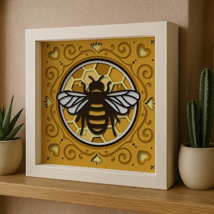 3D Bee Shadow Box SVG Template, Honeycomb Colored Papercut Shadow Box Cricut SVG, 3D Layers ...