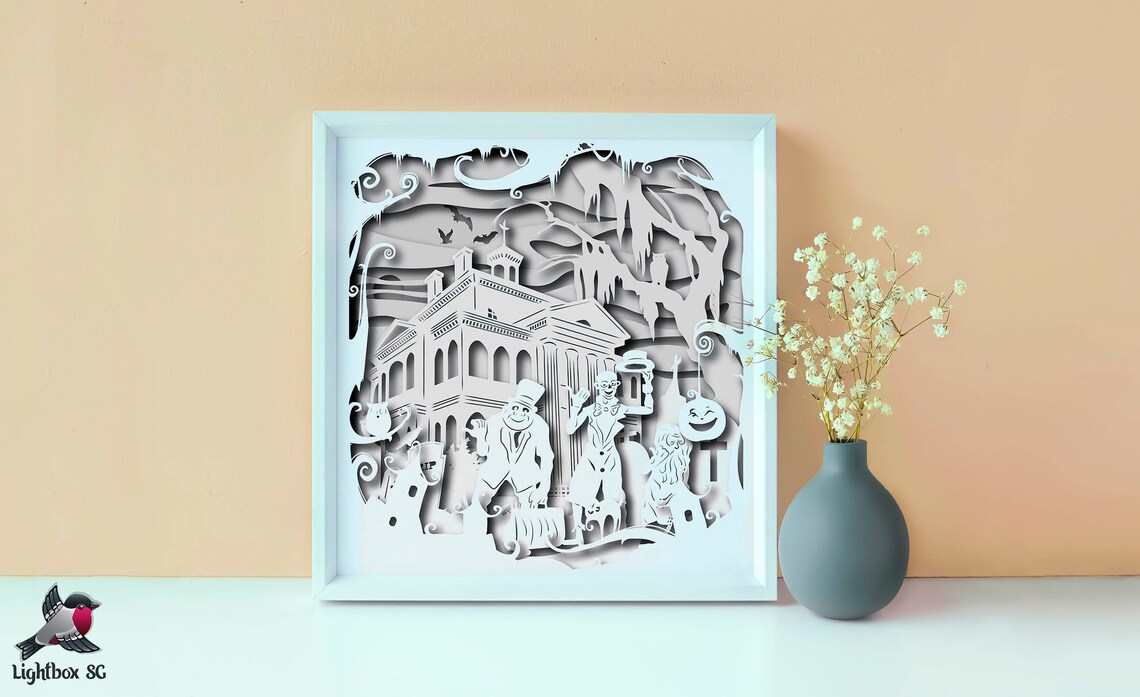 Halloween Ghosts Shadow Box SVG Template Haunted House - Etsy