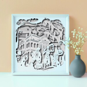 Halloween Ghosts Shadow Box SVG Template, Haunted House Papercut ...