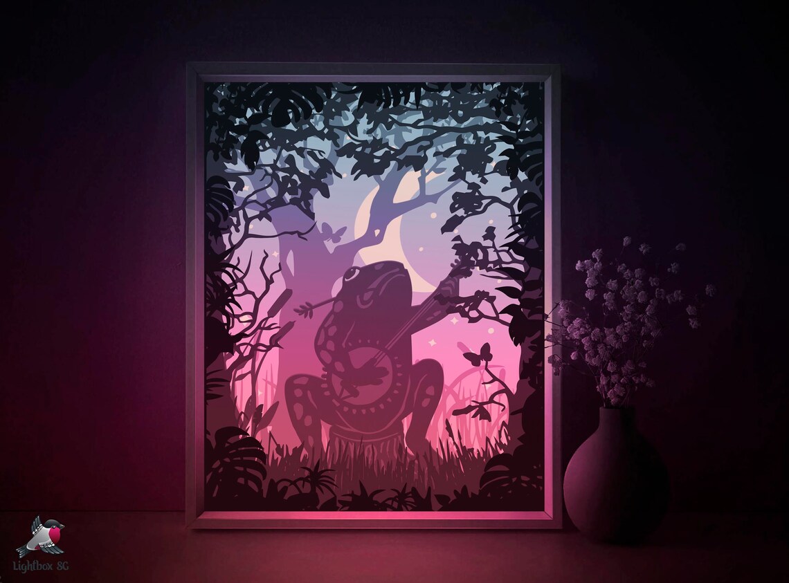 Music Frog Shadow Box SVG Template Bonjo Papercut Lightbox - Etsy
