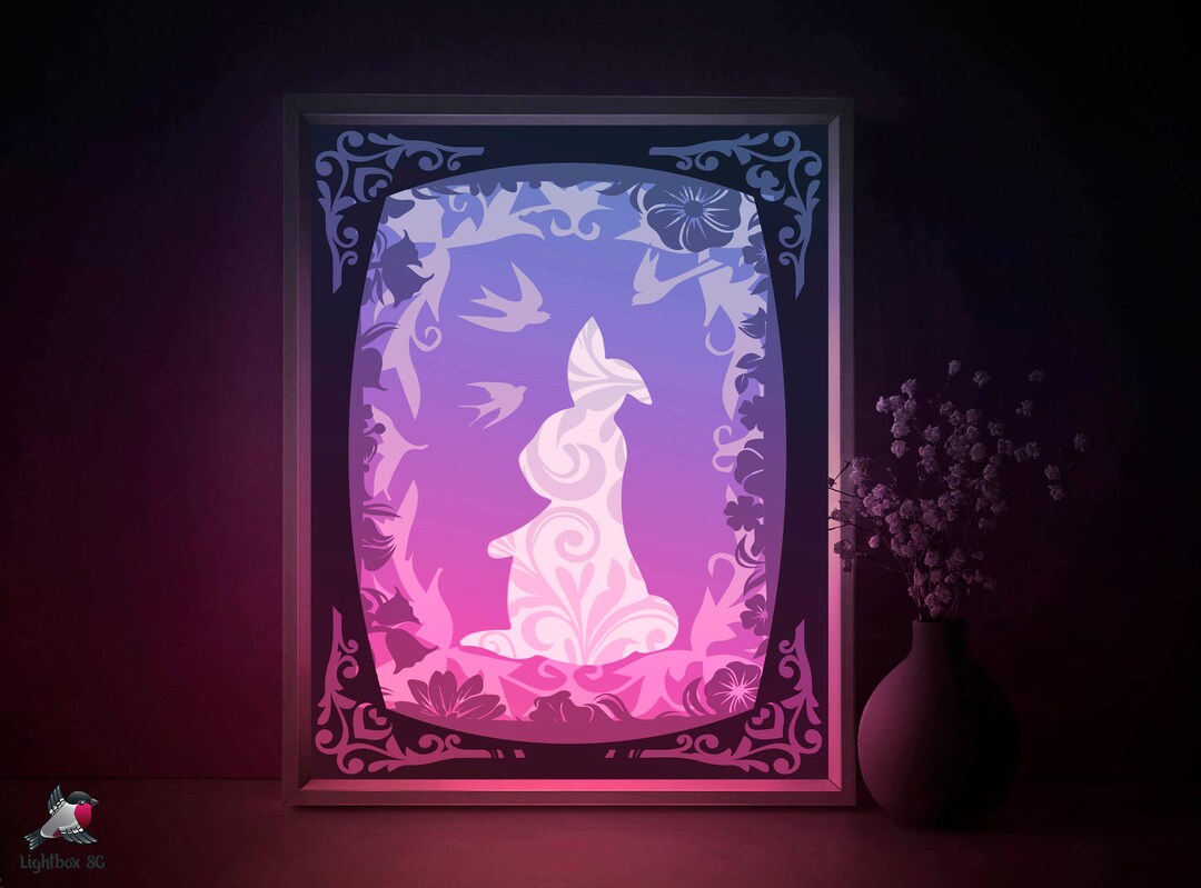 Easter Bunny Shadow Box SVG Template, Rabbit Pattern Papercut Lightbox ...