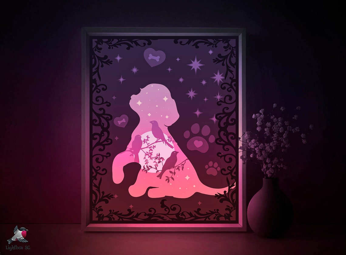 Puppy Shadow Box SVG Template Little Dog Papercut Lightbox - Etsy