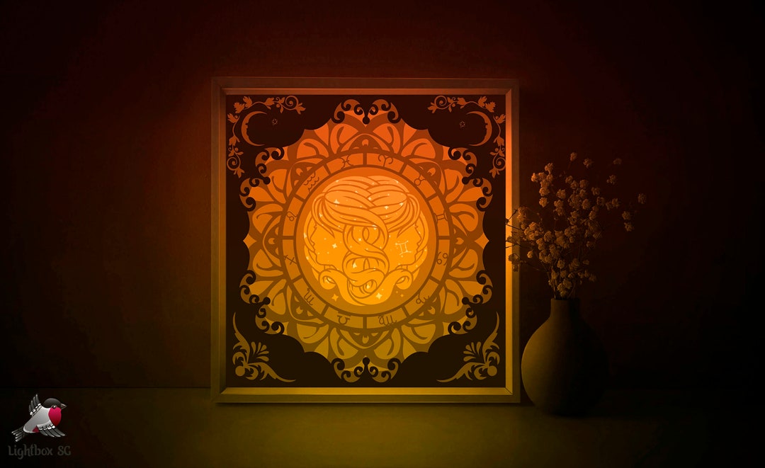 Zodiac Gemini Shadow Box SVG Template, Astrological Signs Papercut ...