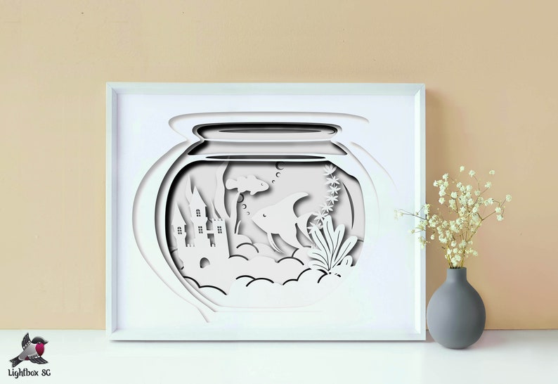 Aquarium Fish Shadow Box SVG Template Papercut Lightbox - Etsy