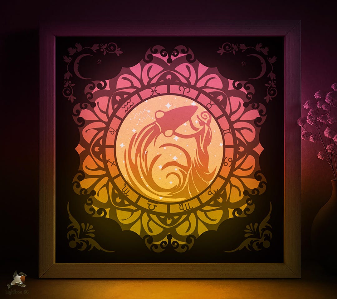Zodiac Aquarius Shadow Box SVG Template, Astrological Signs Papercut ...