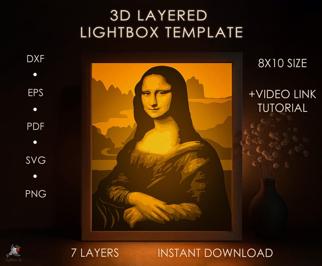 Modèle SVG Mona Lisa Shadow box, La Joconde Papercut Lightbox cricut ...